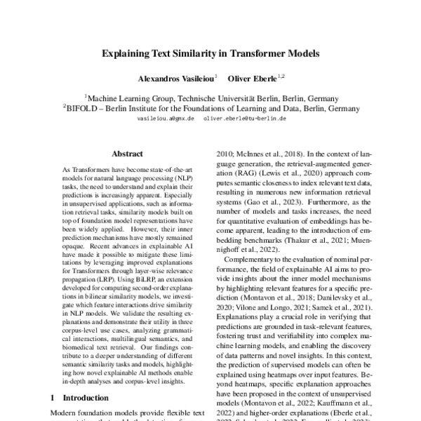 Explaining Text Similarity In Transformer Models Acl Anthology