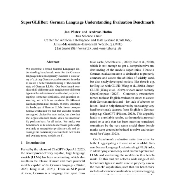SuperGLEBer: German Language Understanding Evaluation Benchmark - ACL ...