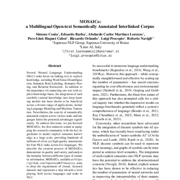 Mosaico A Multilingual Open Text Semantically Annotated Interlinked