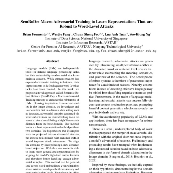 SemRoDe: Macro Adversarial Training to Learn Representations that are Robust to Word-Level ...
