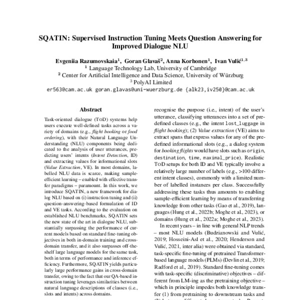 SQATIN: Supervised Instruction Tuning Meets Question Answering for Improved Dialogue NLU - ACL ...