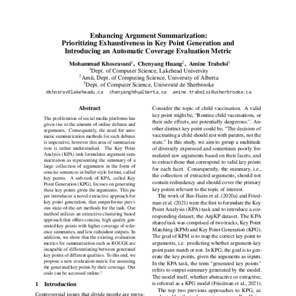 Enhancing Argument Summarization: Prioritizing Exhaustiveness in Key Point Generation and ...
