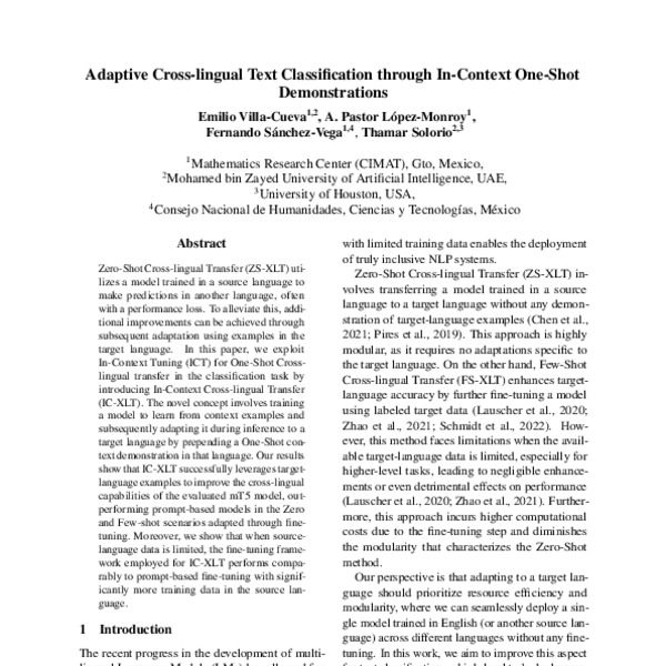 Adaptive Cross-lingual Text Classification through In-Context One-Shot Demonstrations - ACL ...