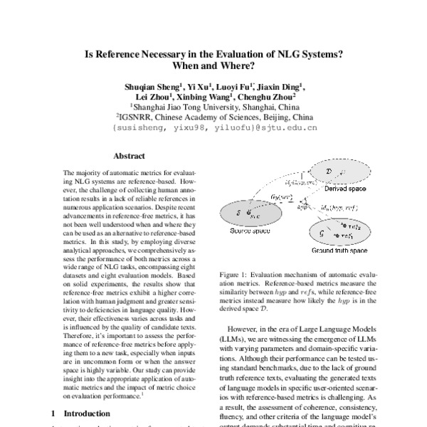 Is Reference Necessary in the Evaluation of NLG Systems? When and Where? - ACL Anthology