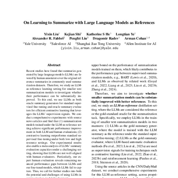 On Learning to Summarize with Large Language Models as References - ACL ...