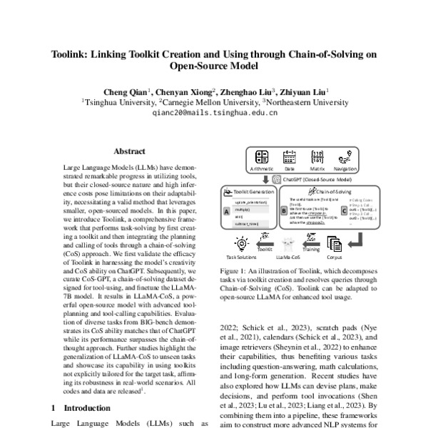 Toolink: Linking Toolkit Creation and Using through Chain-of-Solving on Open-Source Model - ACL ...