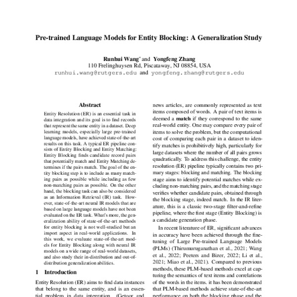 Pre-trained Language Models for Entity Blocking: A Reproducibility Study - ACL Anthology