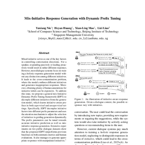 Mix-Initiative Response Generation with Dynamic Prefix Tuning - ACL Anthology