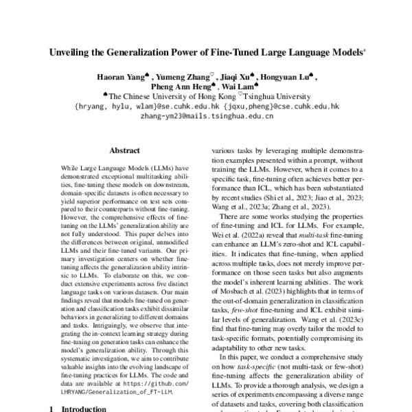 Unveiling the Generalization Power of Fine-Tuned Large Language Models - ACL Anthology