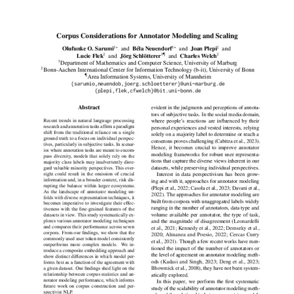 Corpus Considerations for Annotator Modeling and Scaling - ACL Anthology