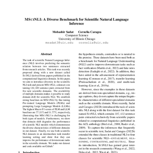 MSciNLI: A Diverse Benchmark for Scientific Natural Language Inference ...