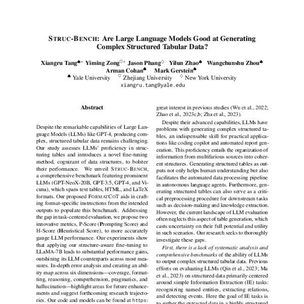 Struc-Bench: Are Large Language Models Good at Generating Complex Structured Tabular Data? - ACL ...