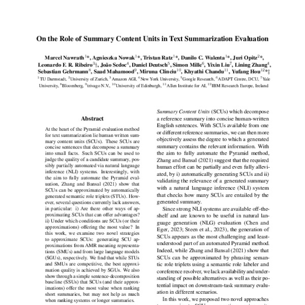 On the Role of Summary Content Units in Text Summarization Evaluation - ACL Anthology