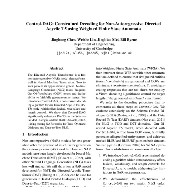 Control Dag Constrained Decoding For Non Autoregressive Directed Acyclic T5 Using Weighted
