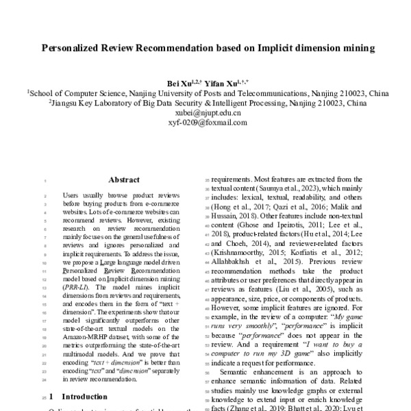 Personalized Review Recommendation based on Implicit dimension mining - ACL Anthology