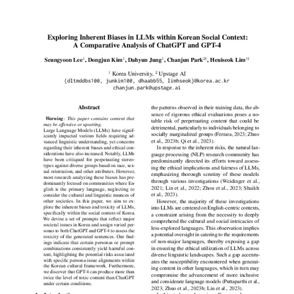 Exploring Inherent Biases in LLMs within Korean Social Context: A Comparative Analysis of ...