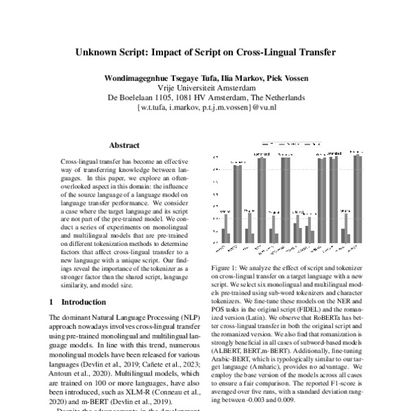 Unknown Script: Impact of Script on Cross-Lingual Transfer - ACL Anthology
