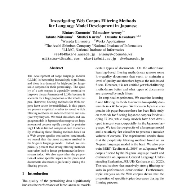 Investigating Web Corpus Filtering Methods For Language Model