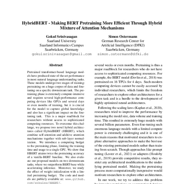HybridBERT - Making BERT Pretraining More Efficient Through Hybrid Mixture of Attention ...
