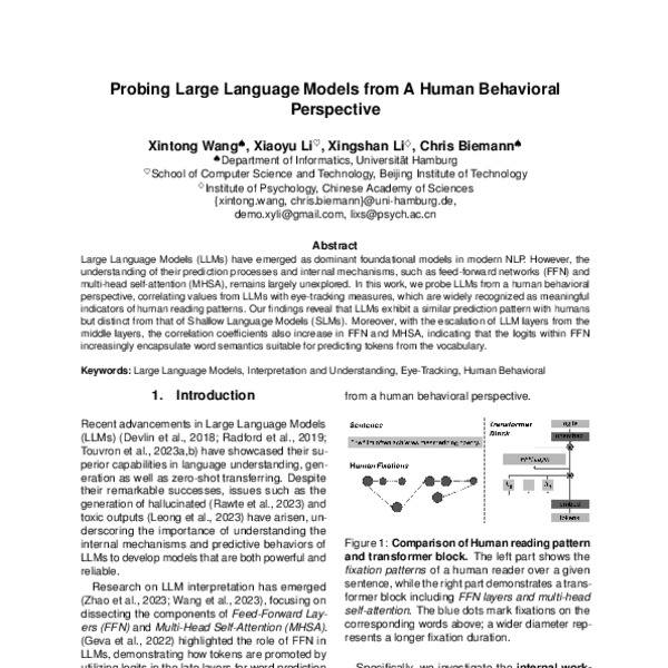Probing Large Language Models from a Human Behavioral Perspective - ACL Anthology