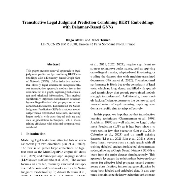 Transductive Legal Judgment Prediction Combining BERT Embeddings with Delaunay-Based GNNs - ACL ...