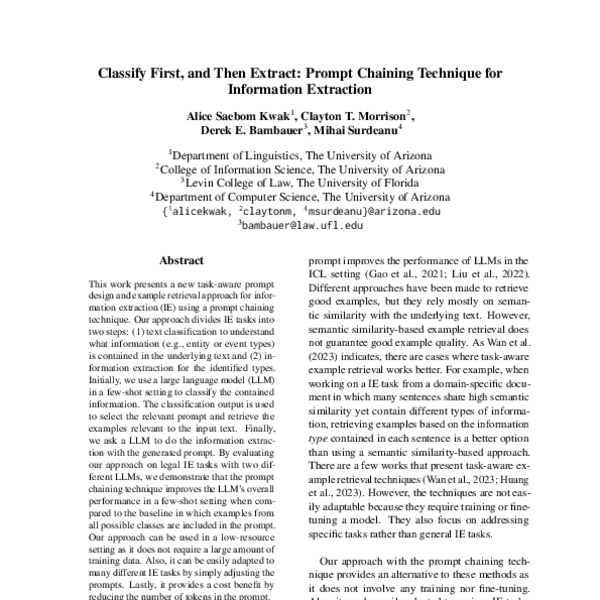 Classify First, and Then Extract: Prompt Chaining Technique for Information Extraction - ACL ...