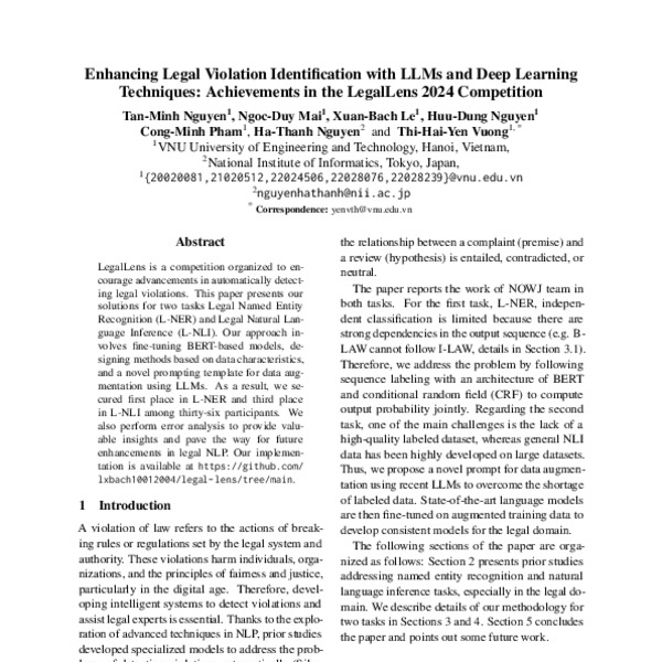 Enhancing Legal Violation Identification with LLMs and Deep Learning Techniques: Achievements in ...
