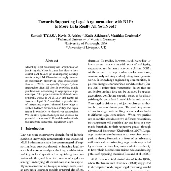 Towards Supporting Legal Argumentation With Nlp Is More Data Really All You Need Acl Anthology