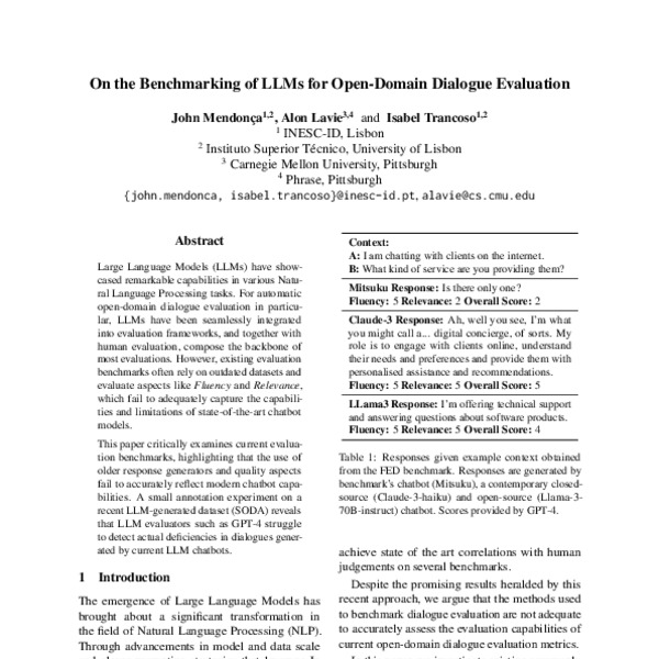 On the Benchmarking of LLMs for Open-Domain Dialogue Evaluation - ACL Anthology