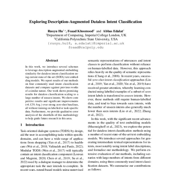 Exploring Description-Augmented Dataless Intent Classification - ACL Anthology