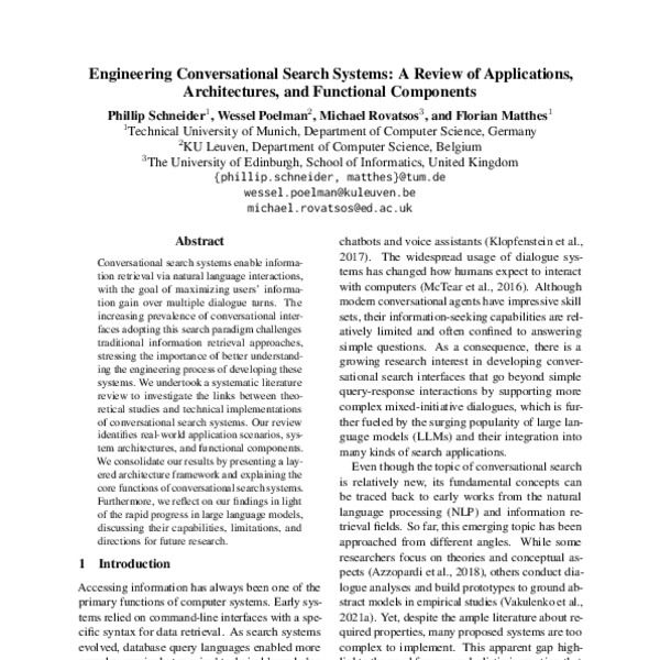 Engineering Conversational Search Systems: A Review of Applications ...