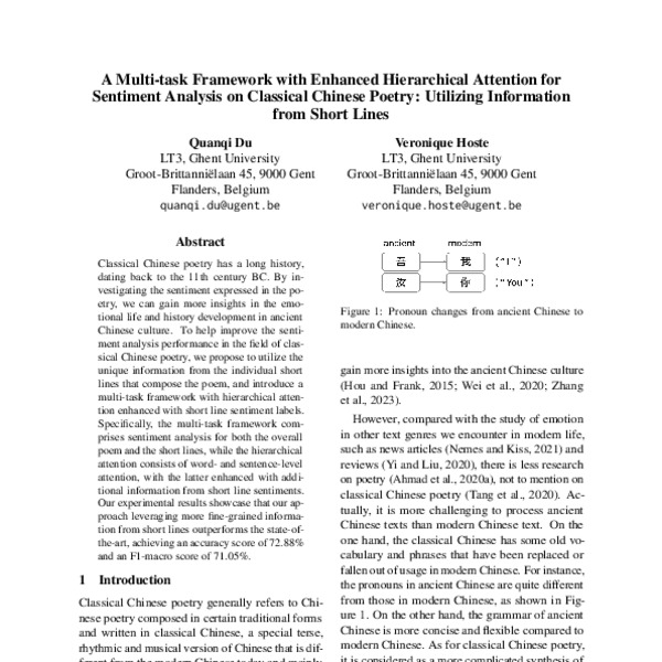 A Multi Task Framework With Enhanced Hierarchical Attention For Sentiment Analysis On Classical