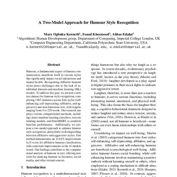 A Two-Model Approach for Humour Style Recognition - ACL Anthology