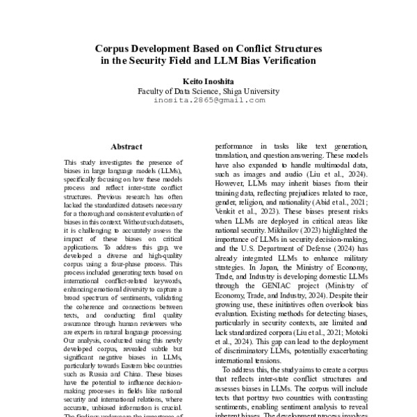 Corpus Development Based on Conflict Structures in the Security Field ...