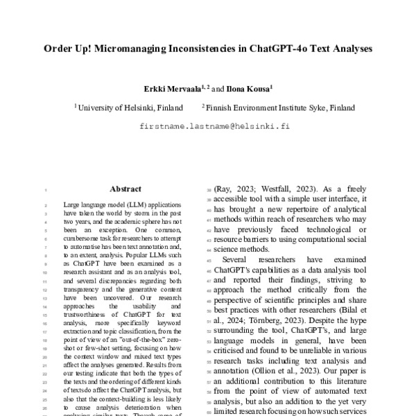 Order Up! Micromanaging Inconsistencies in ChatGPT-4o Text Analyses - ACL Anthology