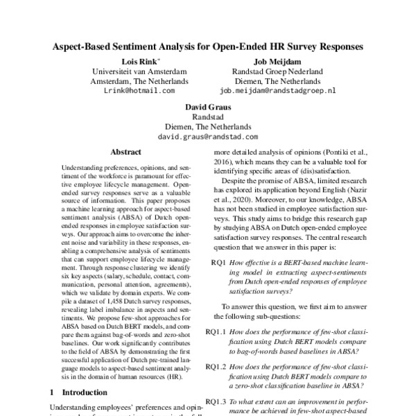 Aspect-Based Sentiment Analysis for Open-Ended HR Survey Responses - ACL Anthology