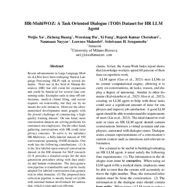 HR-MultiWOZ: A Task Oriented Dialogue (TOD) Dataset for HR LLM Agent - ACL Anthology