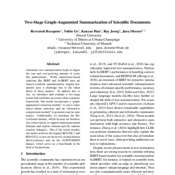 Two-Stage Graph-Augmented Summarization of Scientific Documents - ACL Anthology