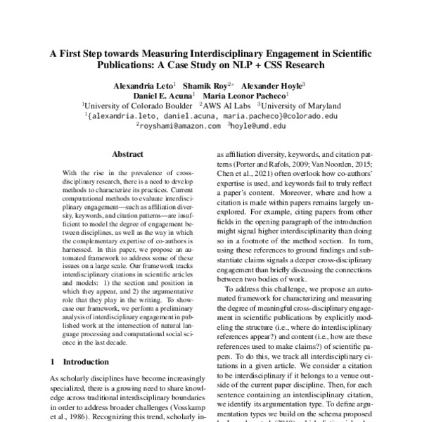 A First Step towards Measuring Interdisciplinary Engagement in ...