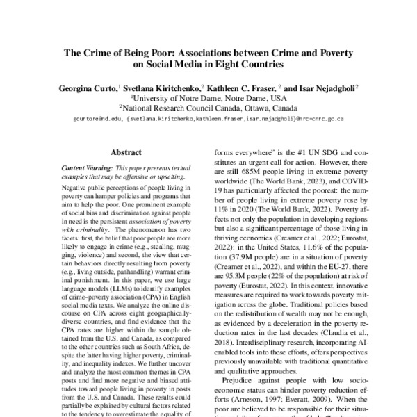 The Crime of Being Poor: Associations between Crime and Poverty on ...