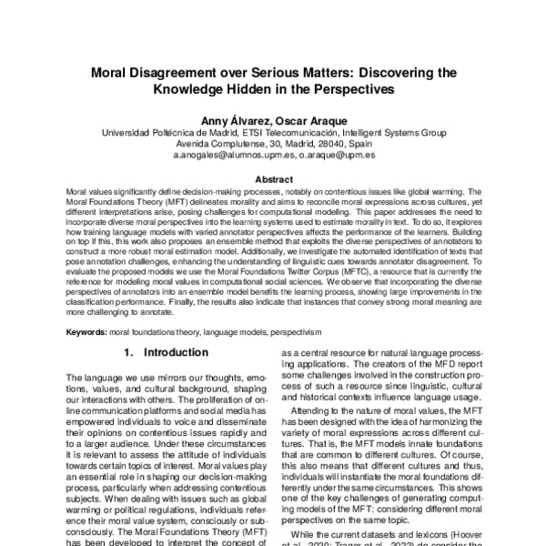 Moral Disagreement over Serious Matters: Discovering the Knowledge ...