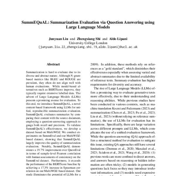 SummEQuAL: Summarization Evaluation via Question Answering using Large Language Models - ACL ...