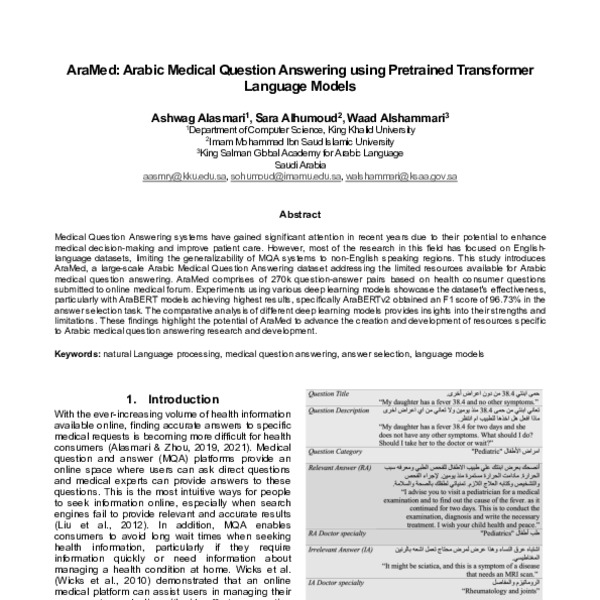 AraMed: Arabic Medical Question Answering using Pretrained Transformer Language Models - ACL ...