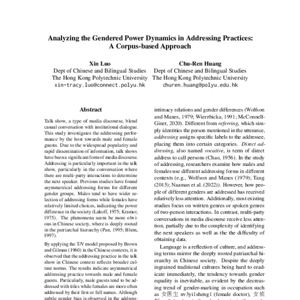 Analyzing the Gendered Power Dynamics in Addressing Practices: A Corpus ...