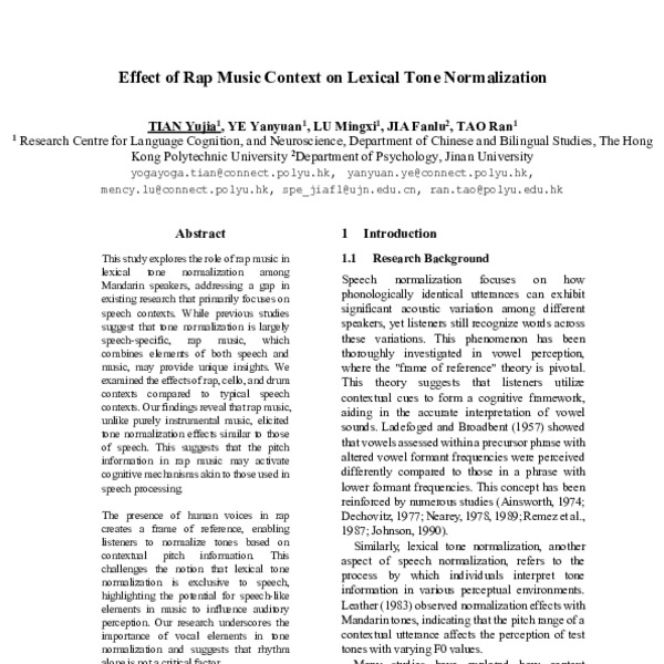 Effect of Rap Music Context on Lexical Tone Normalization - ACL Anthology