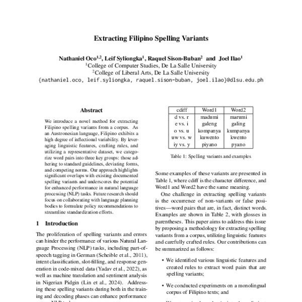 Extracting Filipino Spelling Variants - ACL Anthology