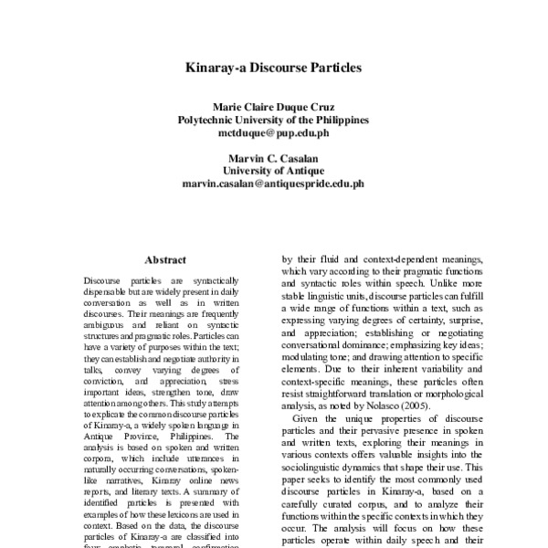 Kinaray-a Discourse Particles - ACL Anthology