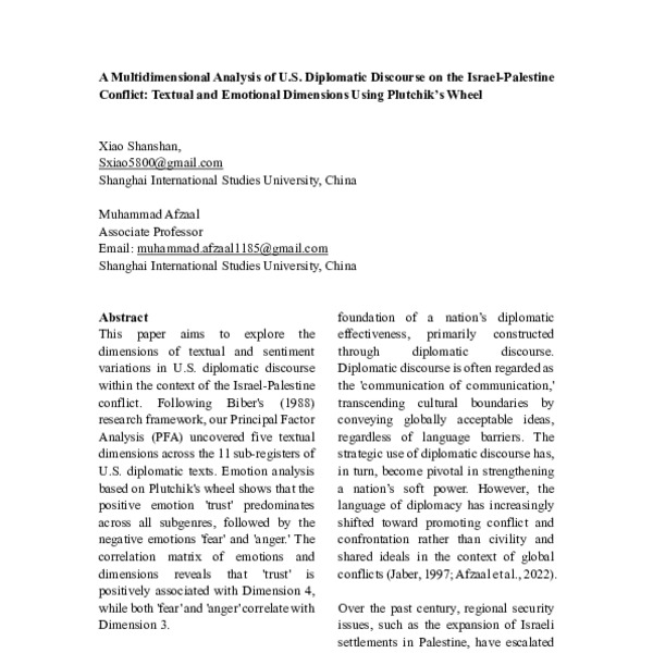 A Multidimensional Analysis of U.S. Diplomatic Discourse on the Israel ...