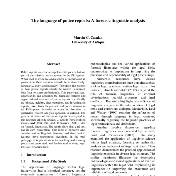 The language of police reports: A forensic linguistic analysis - ACL ...