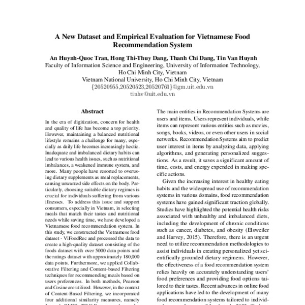 A New Dataset and Empirical Evaluation for Vietnamese Food ...
